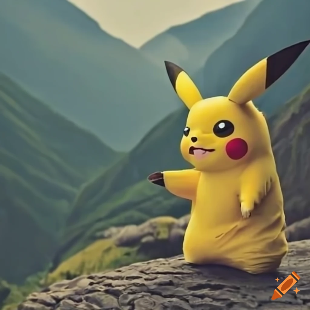Pikachu hiking in japanese mountains on Craiyon