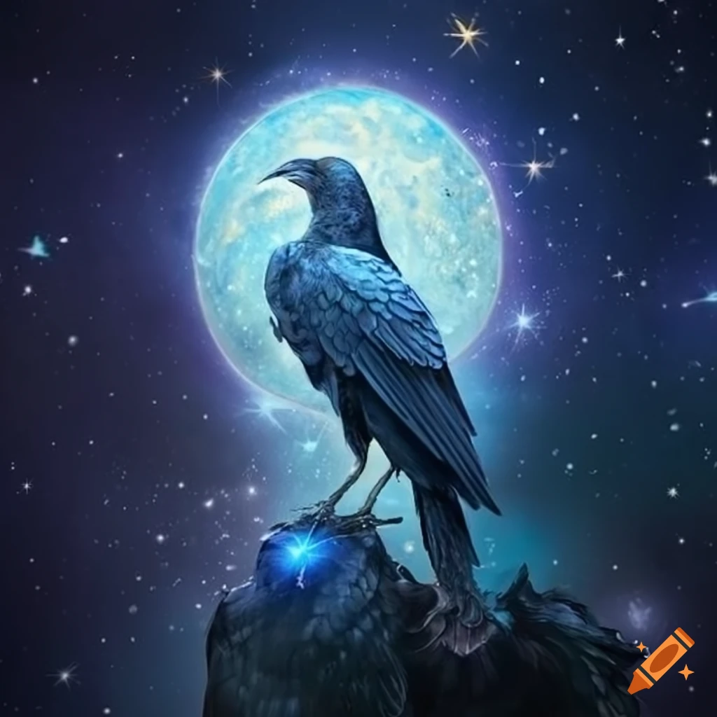 Celestial white raven with semi colon imprint on its chest on Craiyon