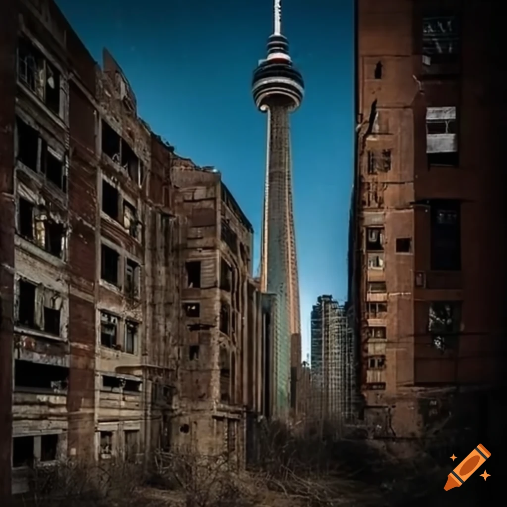Abandoned toronto cn tower in decaying urban setting on Craiyon