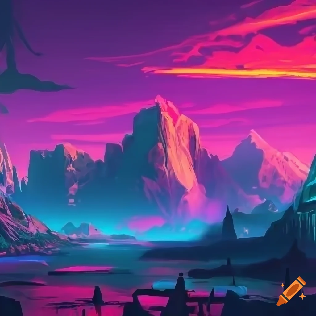 Neon 4k gaming landscape wallpaper on Craiyon