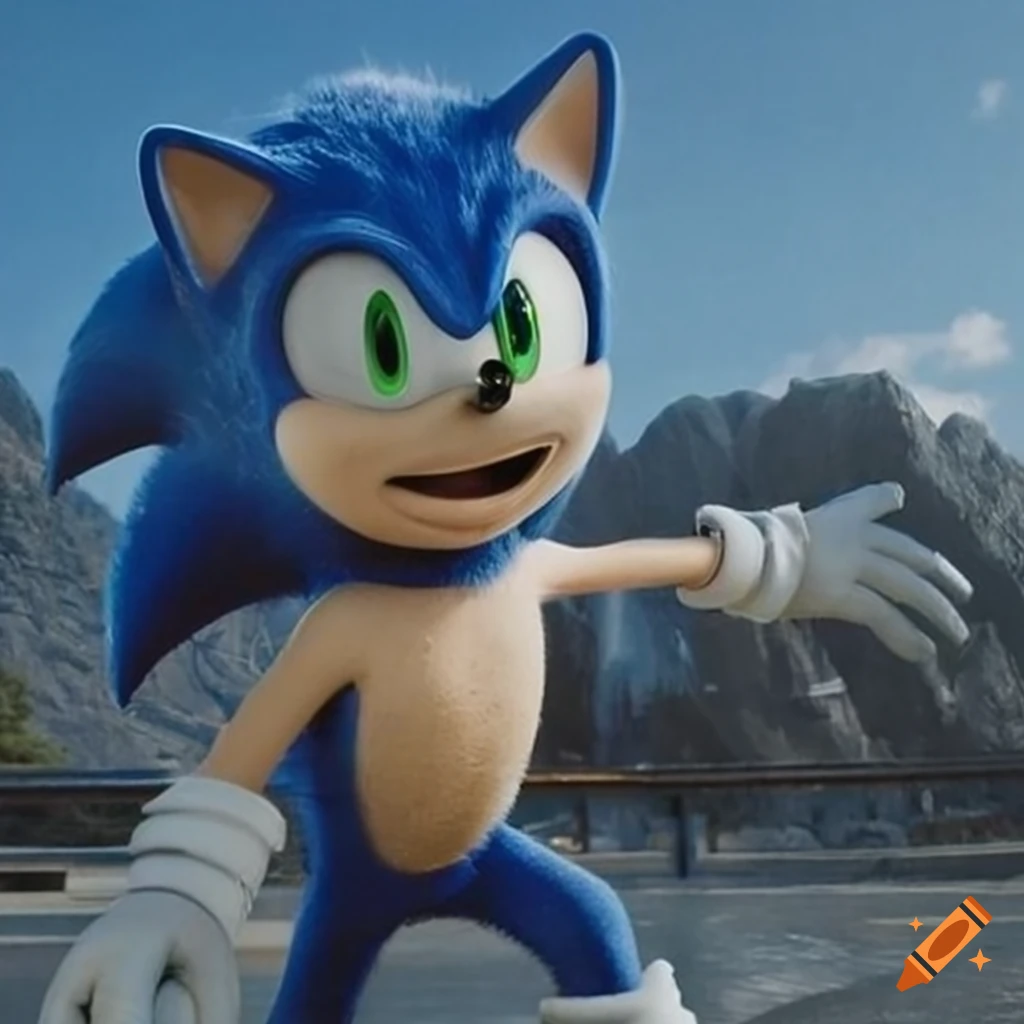 Live action movie still of sonic the hedgehog on Craiyon