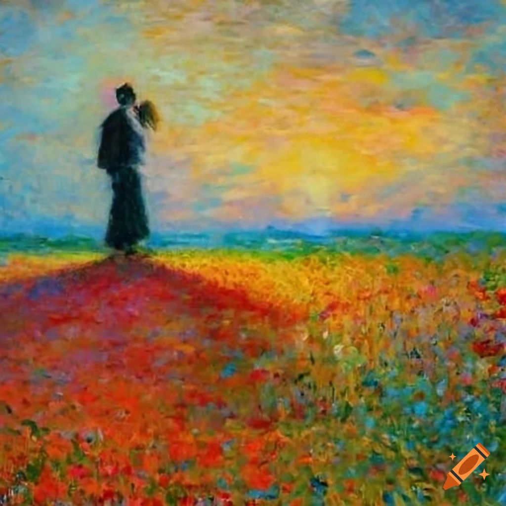Monet-style painting of lovers in a field of flowers on Craiyon