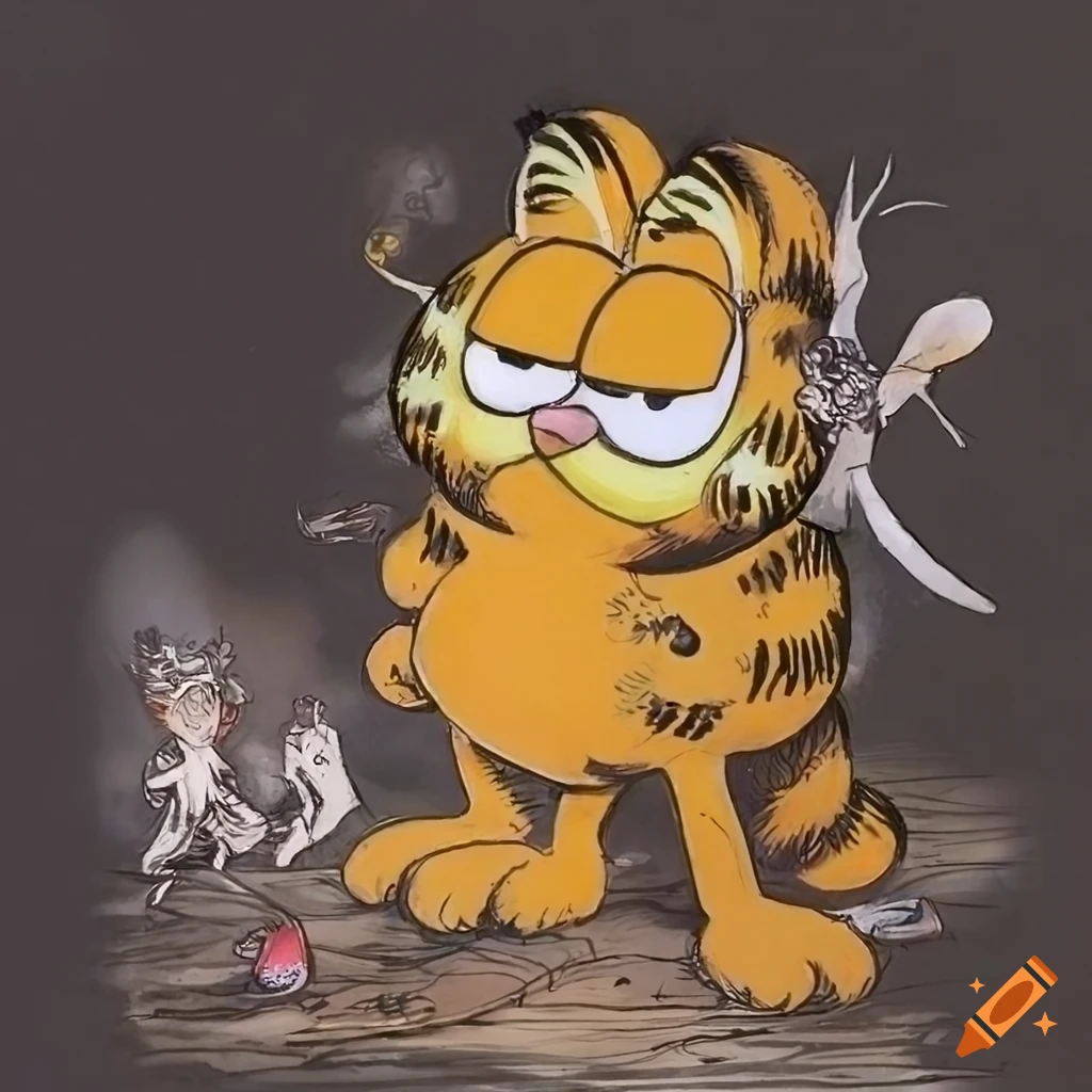 Garfield, Final Fantasy concept art by Yoshitaka Amano, ink and ...