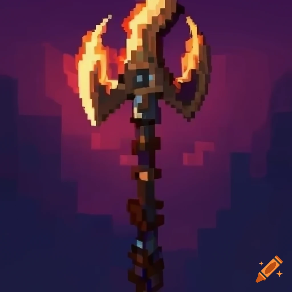 Shiny and fiery glaive in minecraft style art on Craiyon