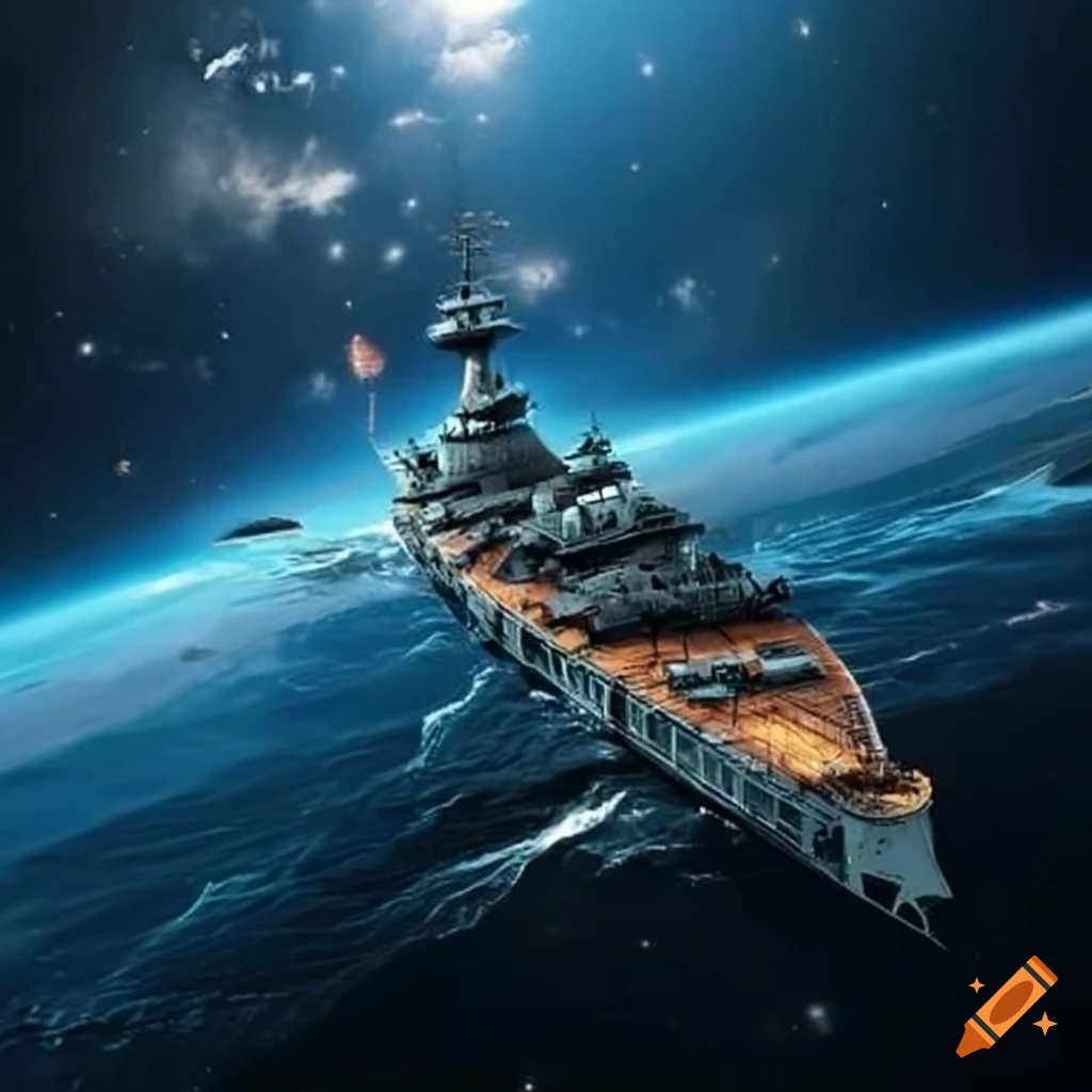 German warship sailing through space on Craiyon