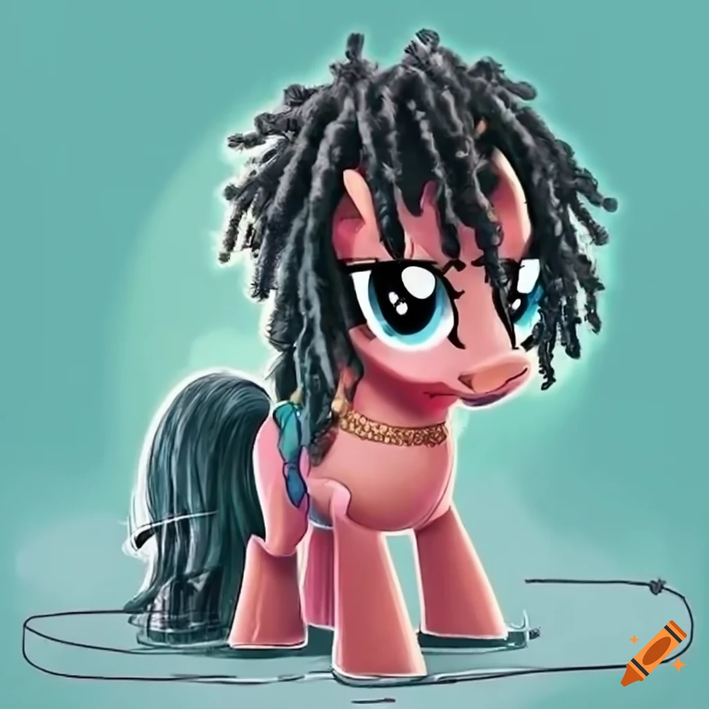 Cartoon illustration of chief keef as a pony from my little pony on Craiyon