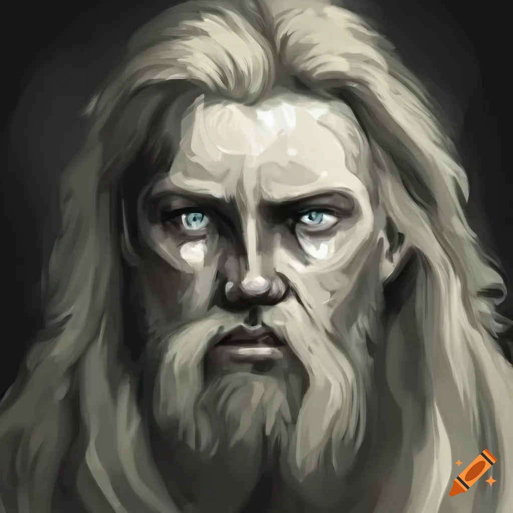 Portrait of a blonde man with light blue eyes in nordic germanic ...