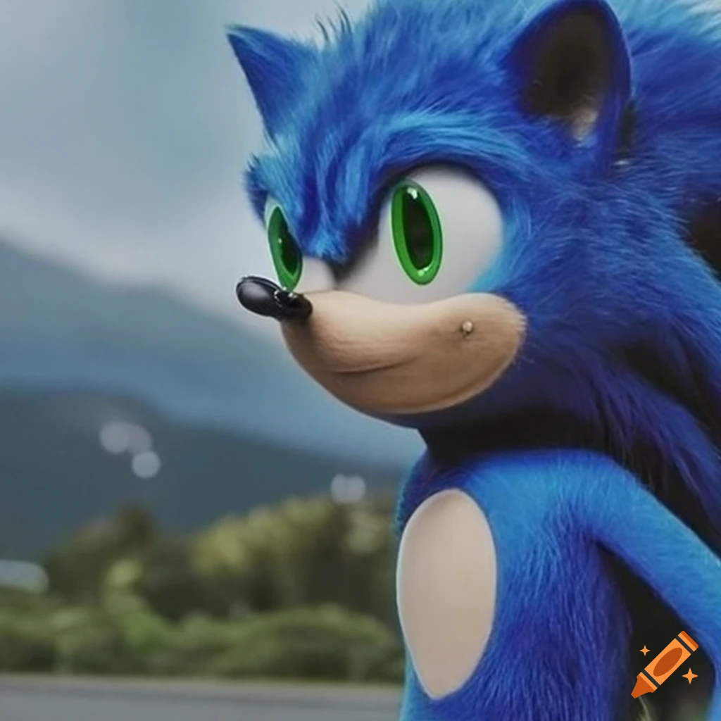 Sonic the hedgehog live action movie still on Craiyon