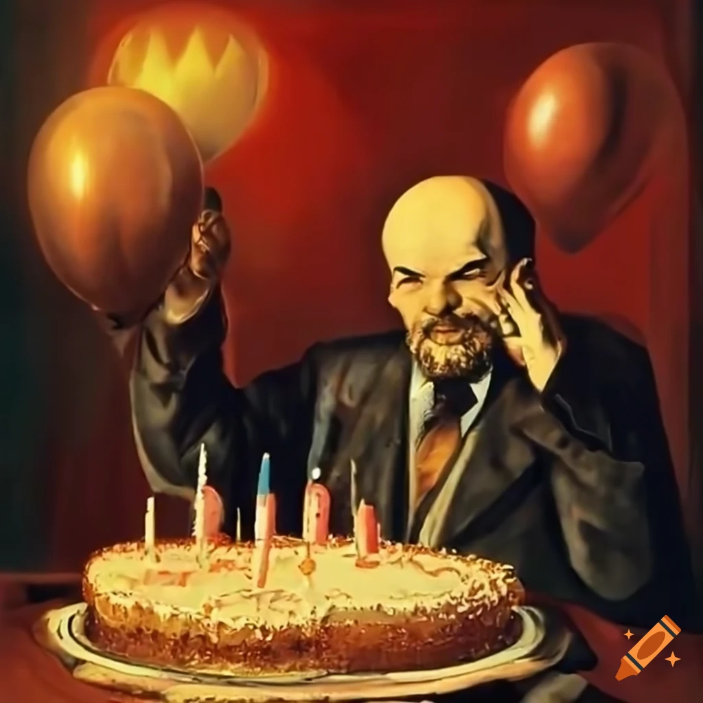 Lenin celebrating his birthday with cake in moscow on Craiyon