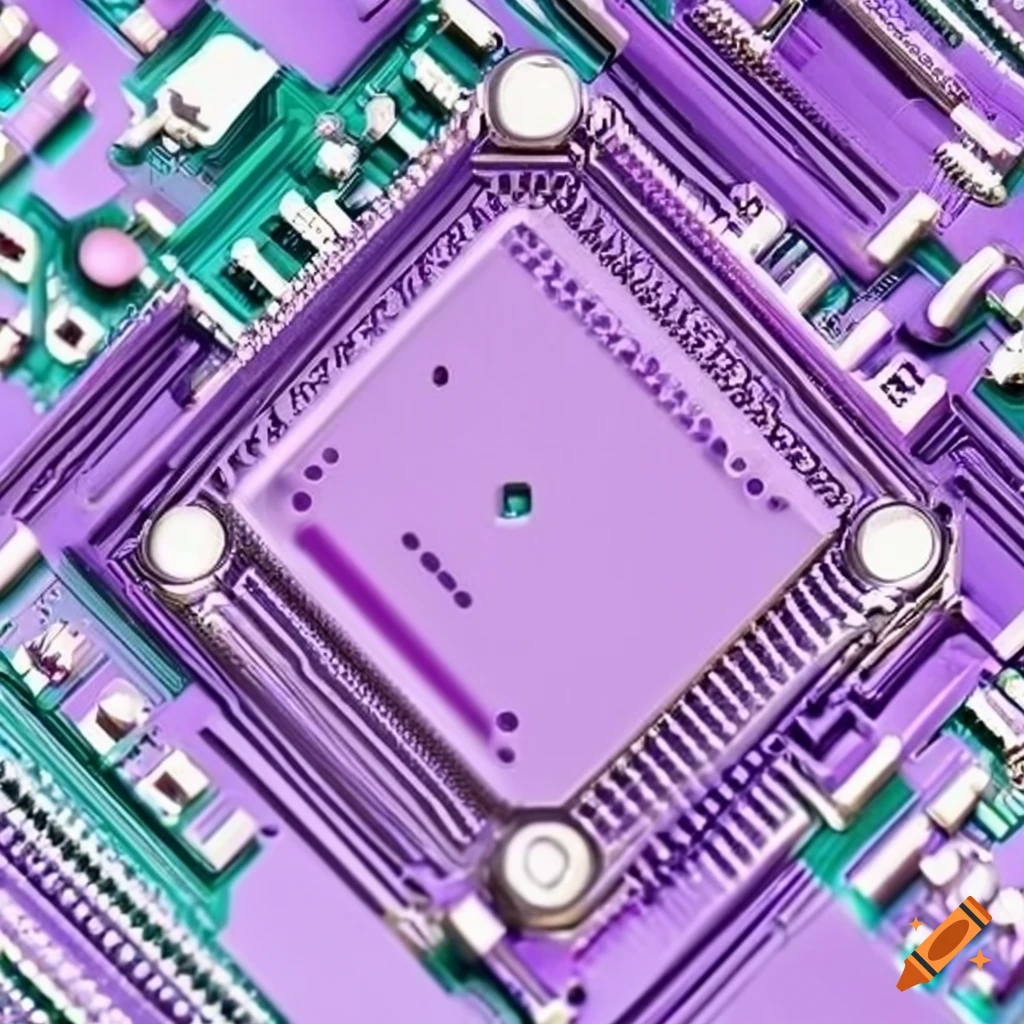 Lavender colored circuit board with cpu on Craiyon