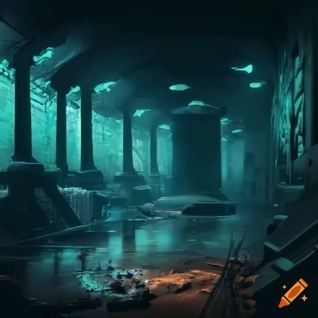 Flooded underground sci-fi factory on Craiyon