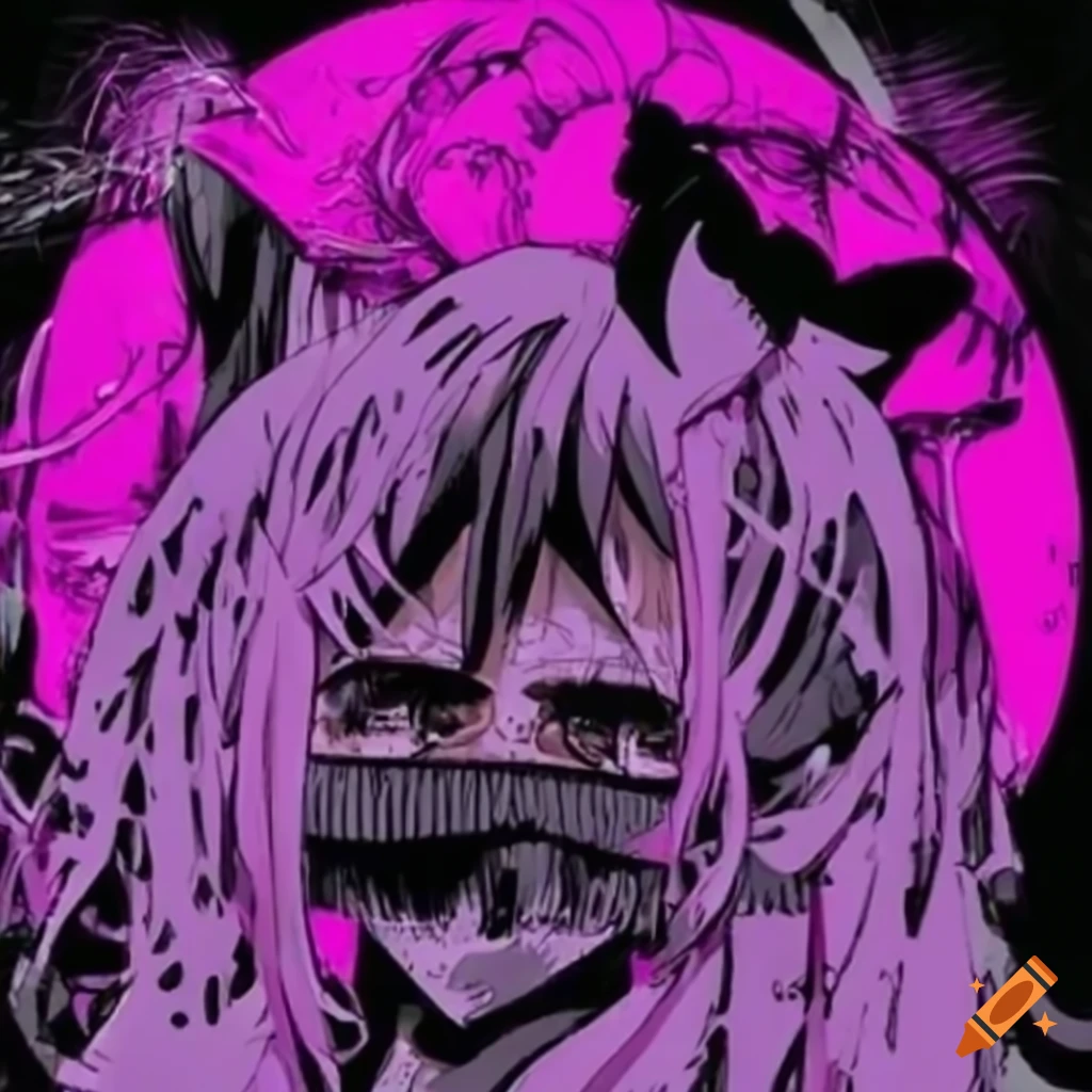 Anime album cover for breakcore with purple hair on Craiyon