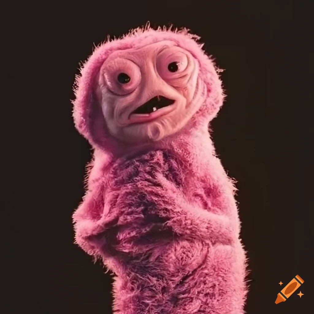 Pink creature in a retro sitcom earworm on Craiyon