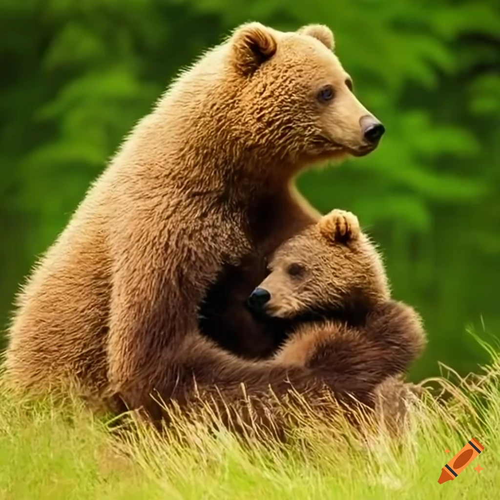 Baby bear cuddling with mama bear on Craiyon