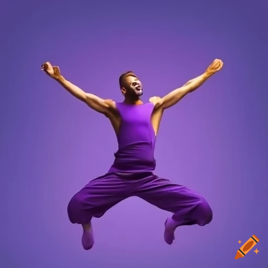 Purple man celebrating with arms lifted on Craiyon