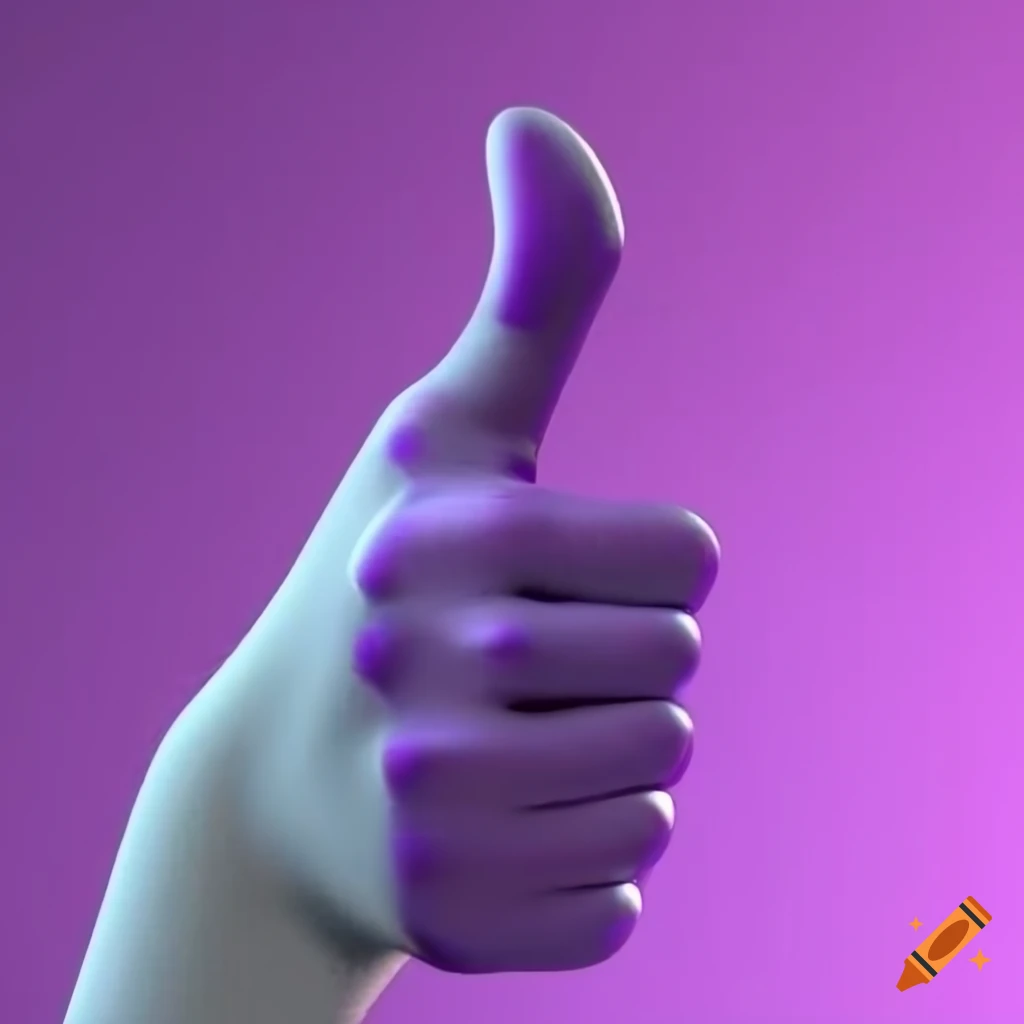 Purple 3d thumbs up with four fingers and a thumb on Craiyon