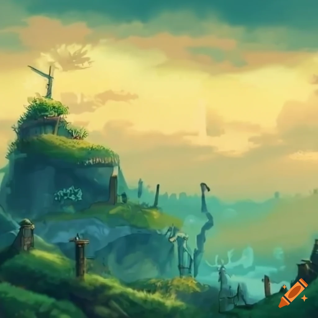 Studio ghibli style 2d side-scrolling landscape on Craiyon