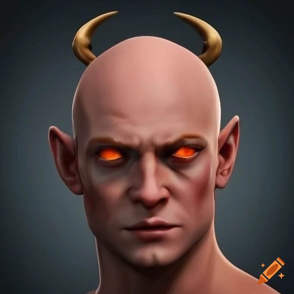Bald male human with angel and devil characteristics on Craiyon