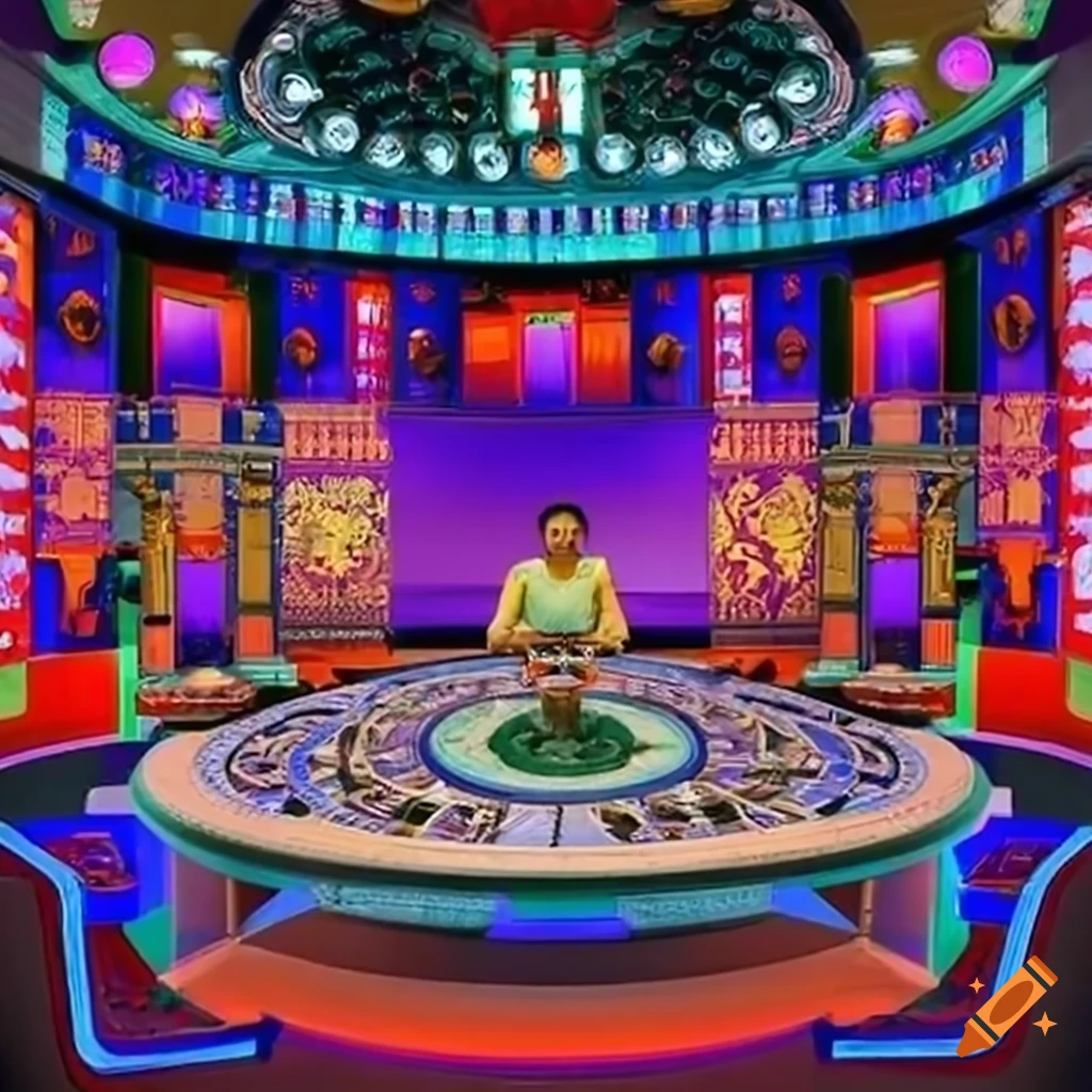 Top perspective view of chinese wheel of fortune set design with 4k ...