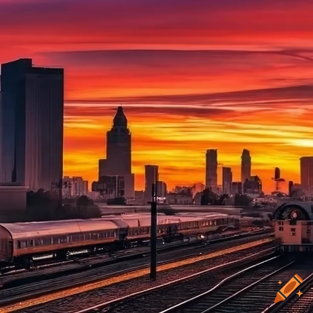 Breathtaking panorama of a liminal train station and Los Angeles ...