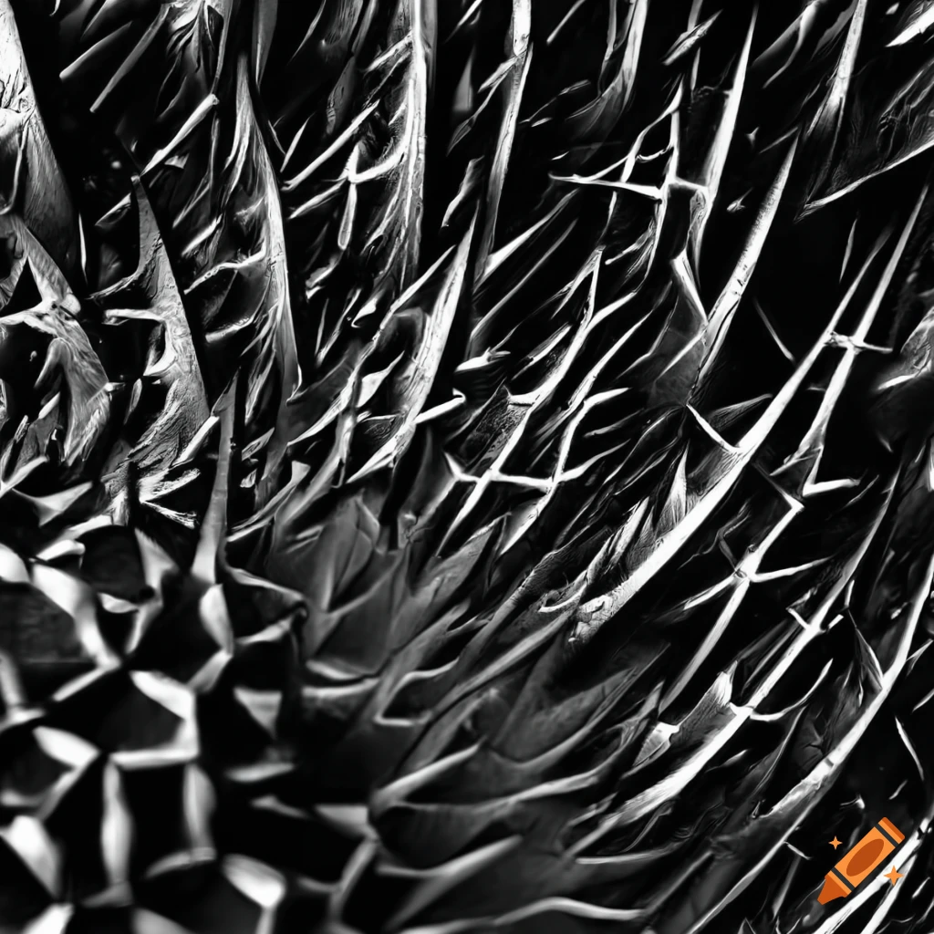 Black and white sharp spiky pattern resembling thorns or knives on Craiyon