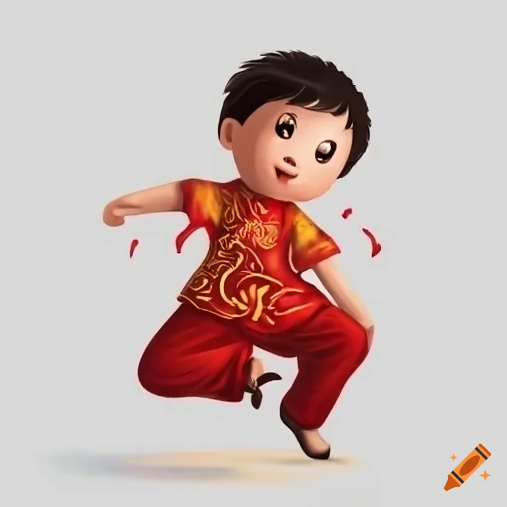 Chinese boy dancing in cartoon style on Craiyon