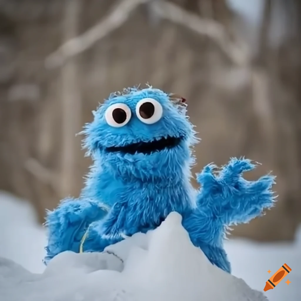 Cookie monster skiing with friends on Craiyon