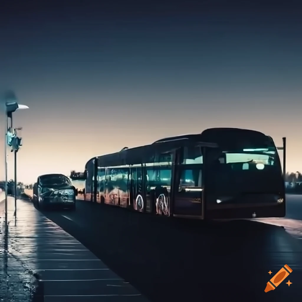 Lucid motors bus at a yugoslavian bus station on Craiyon