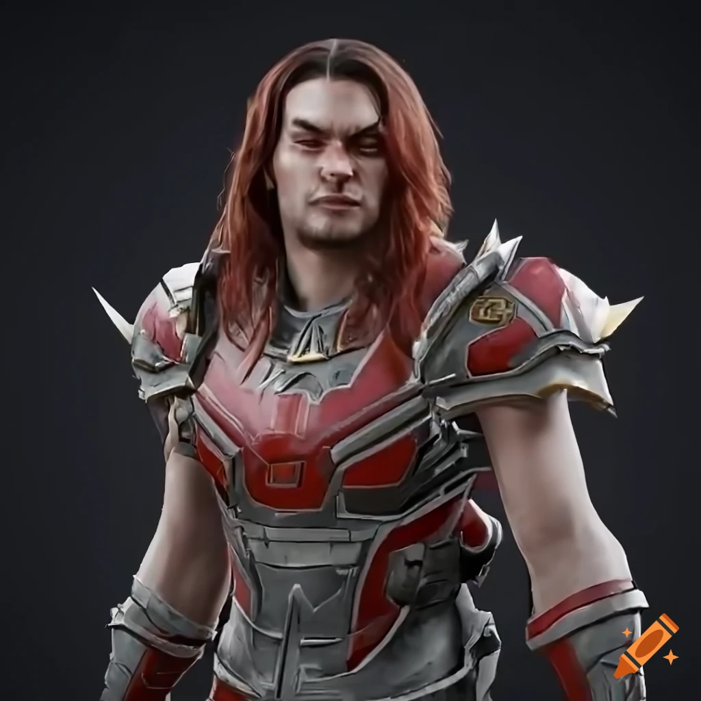 Sci-fi elf man in golden armor with red hair and eyes on Craiyon