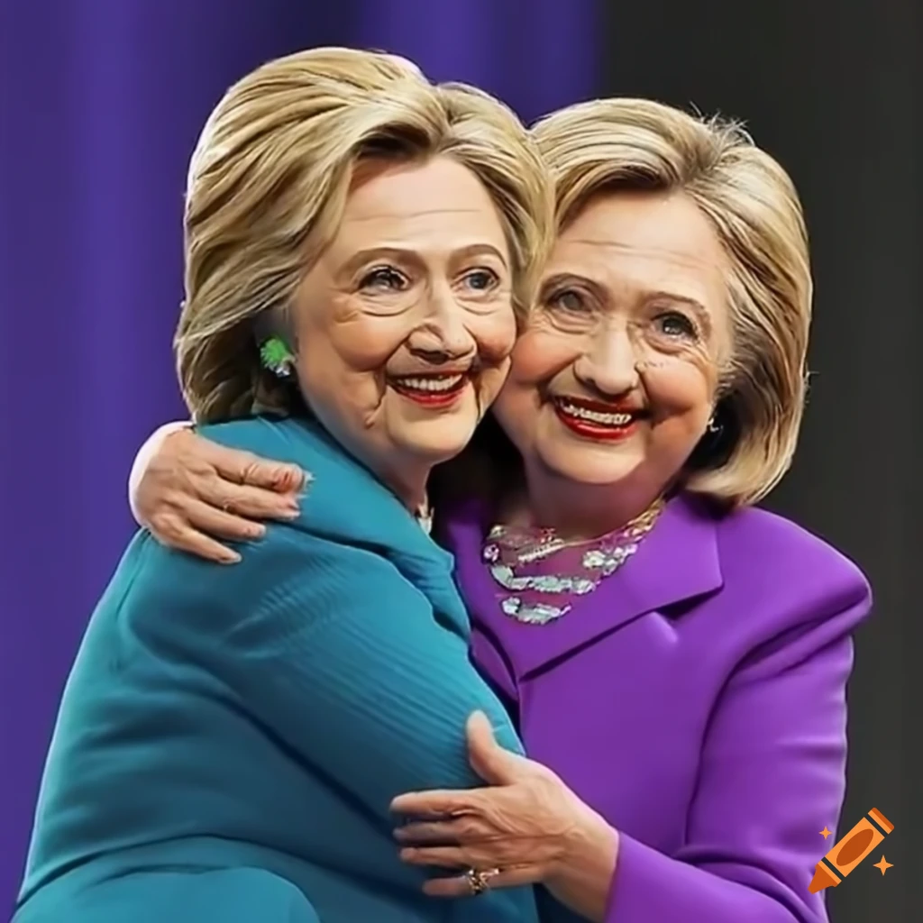Two views of hillary clinton hugging tightly on Craiyon