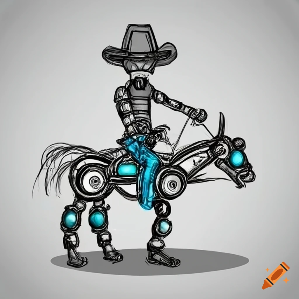 Robotic cowboy riding a horse on Craiyon