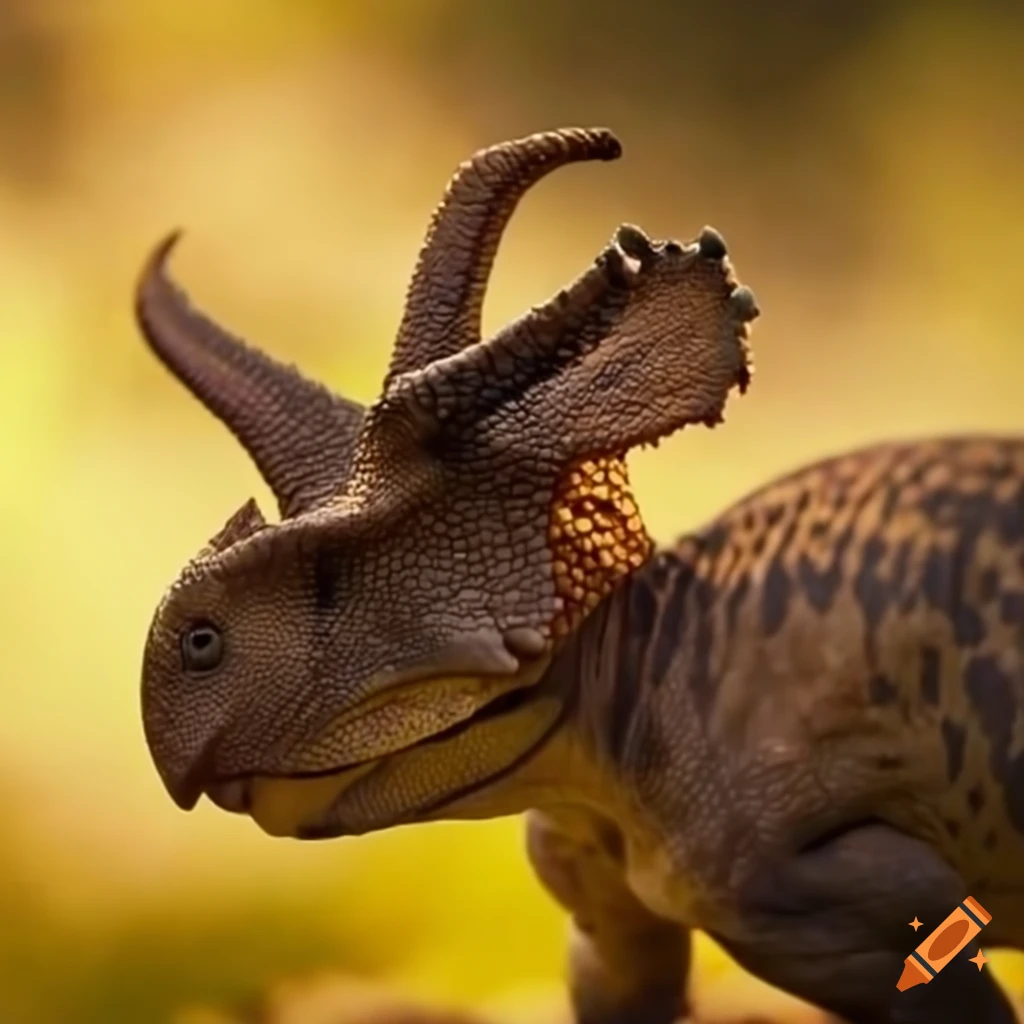 Small bipedal microceratops in natural forest environment with warm ...