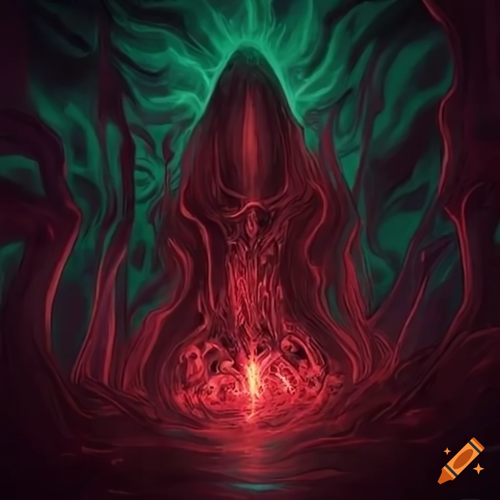 Colossal amorphous entity with shifting crimson form and tendrils of ...