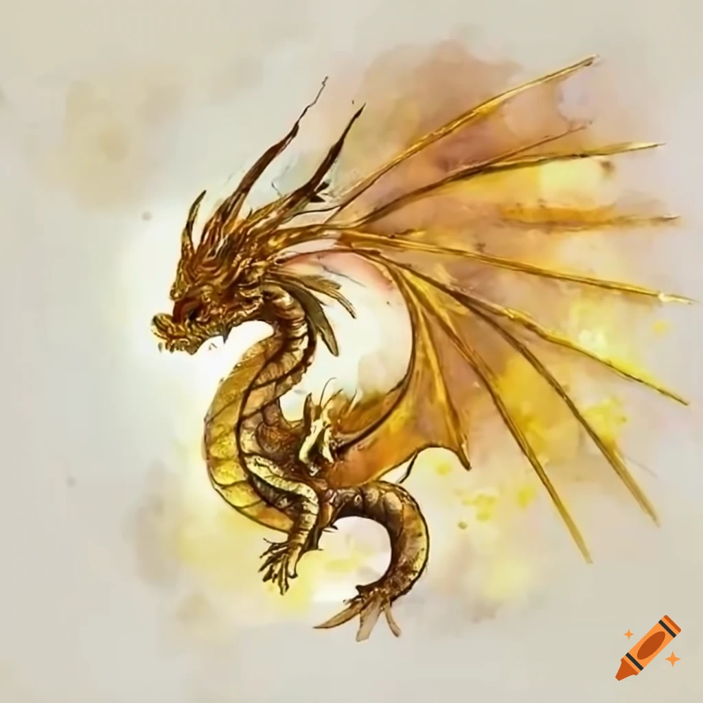 Delicate baby gold dragon with luminous golden scales in a captivating ...