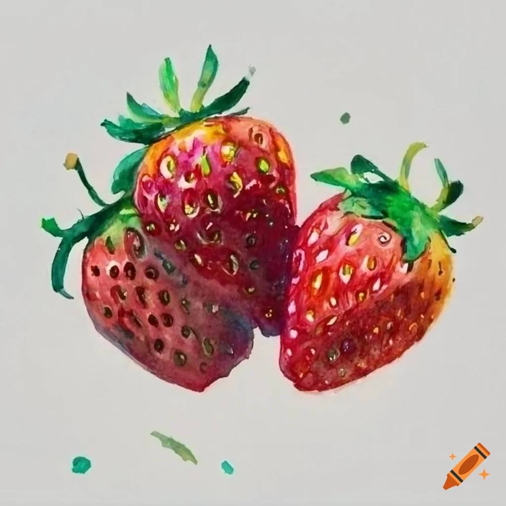 Three delicate watercolor strawberries on white canvas on Craiyon