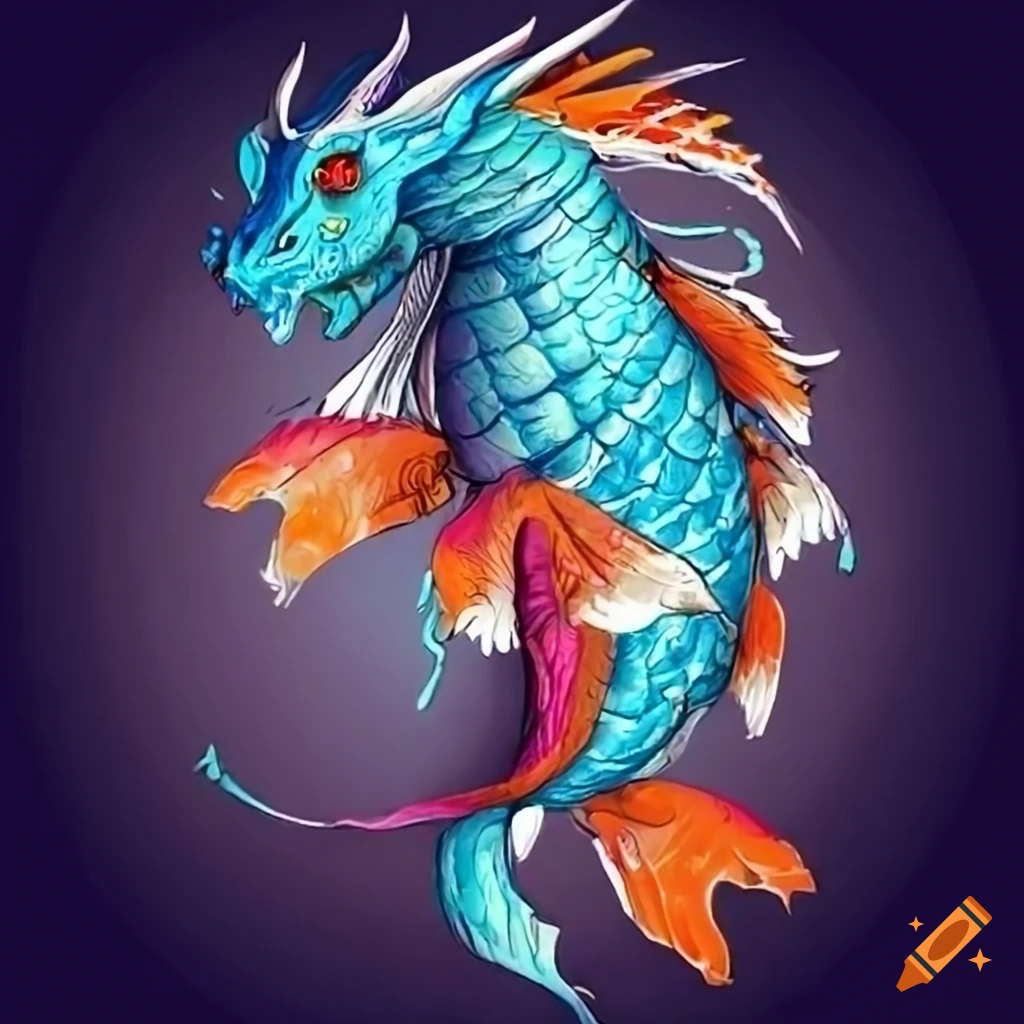 Koi fish dragon hybrid illustration on Craiyon