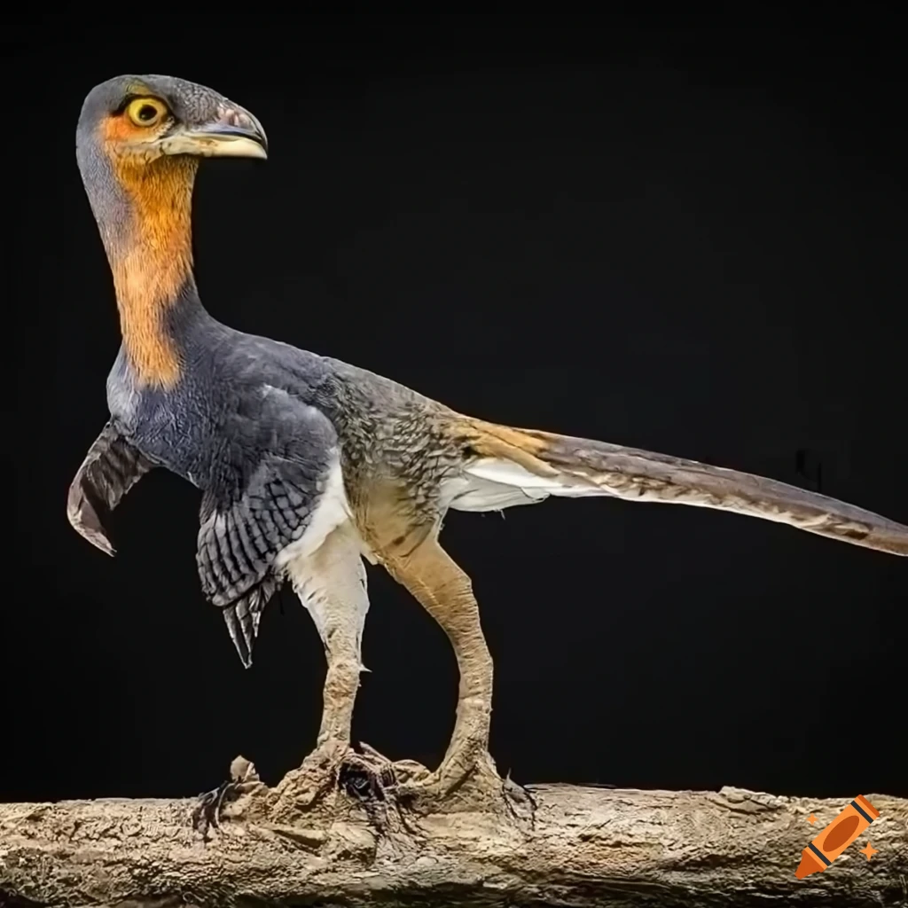 Feathered utahraptor with owl-like colors in full body view on Craiyon