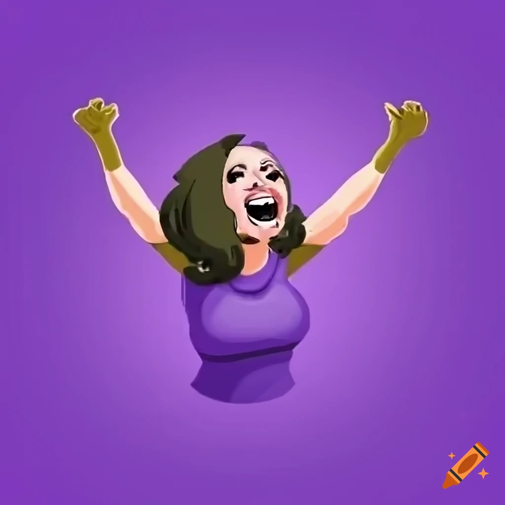Triumphant emote of a victory-celebrating purple woman on Craiyon