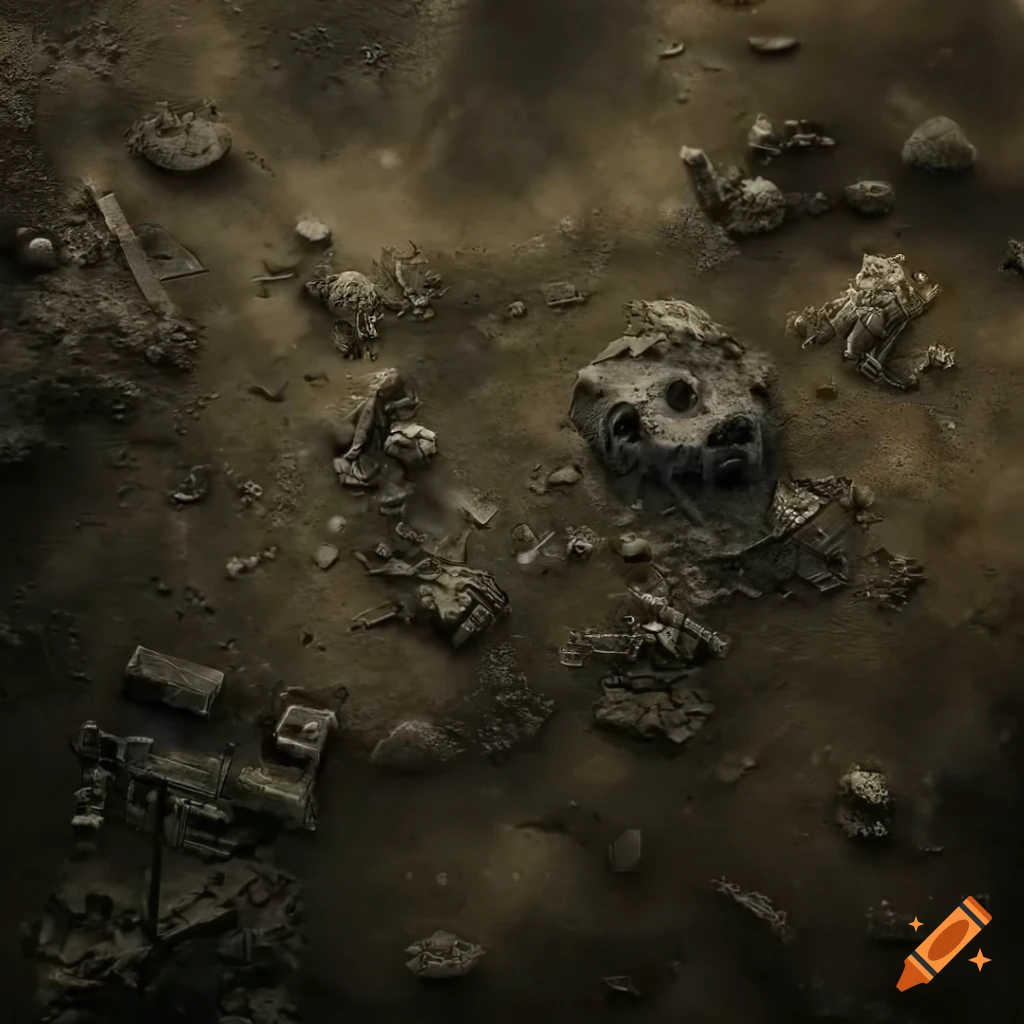 Textured warhammer 40k battlefield with ruins, craters, and desert on ...