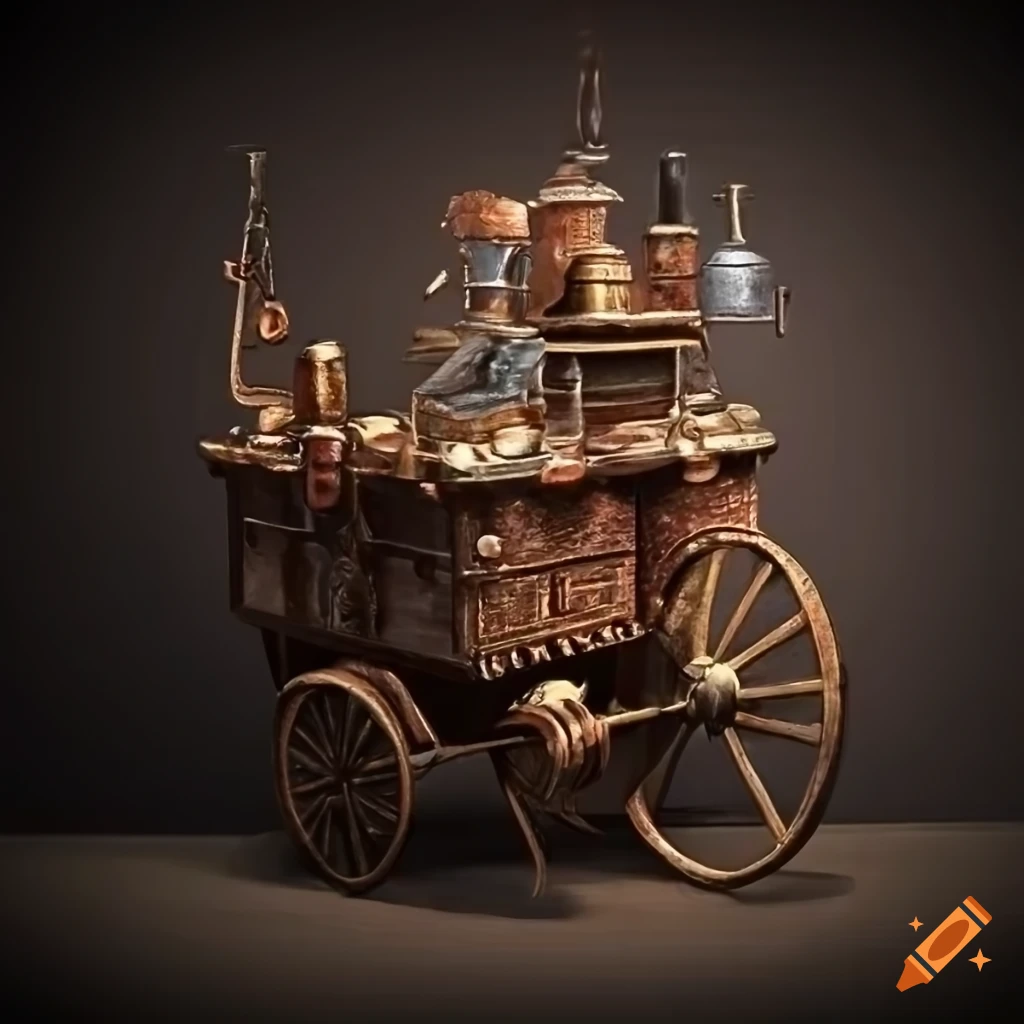 Steampunk merchant cart on Craiyon