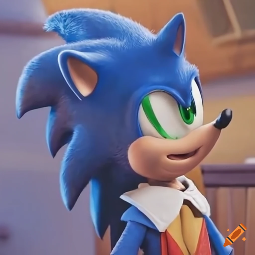 Sonic the hedgehog embracing pinocchio in a heartwarming scene on Craiyon