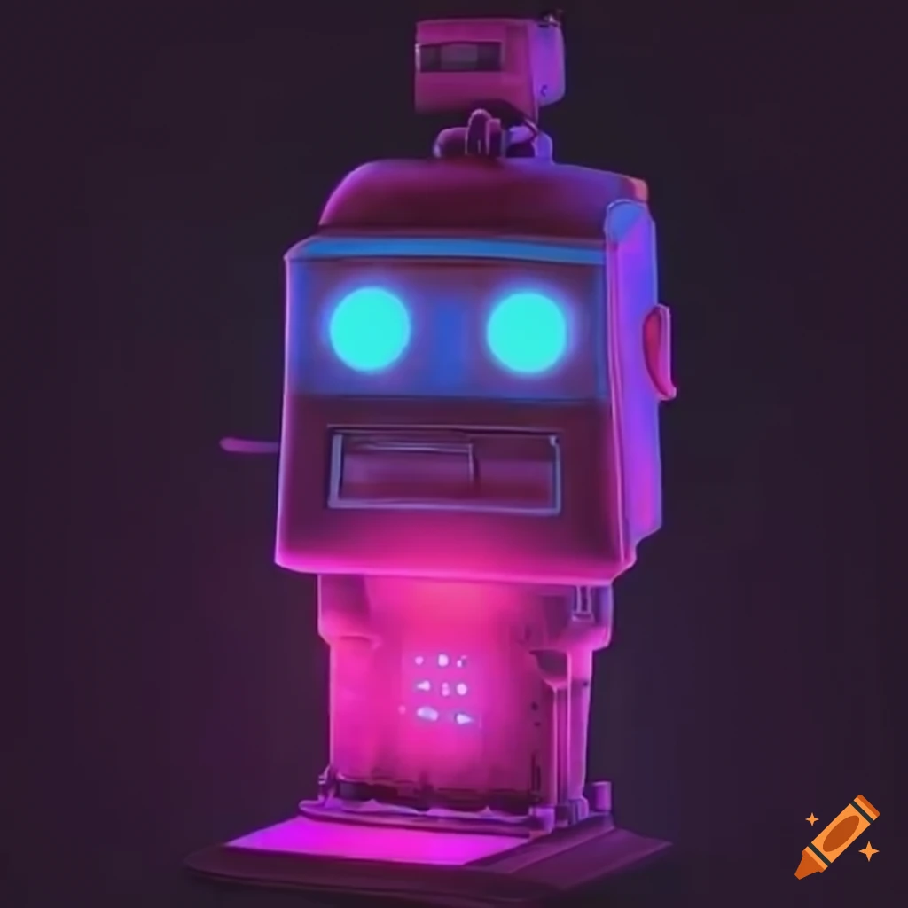 Illuminated robot with sovietwave and vaporwave high-tech vibes on Craiyon