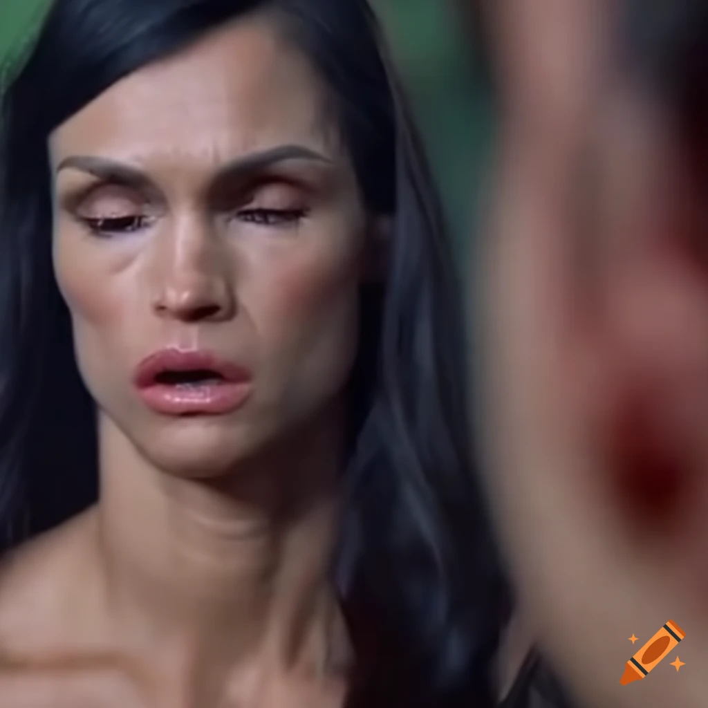 Bruised and dizzy woman fighter in a movie fight scene on Craiyon