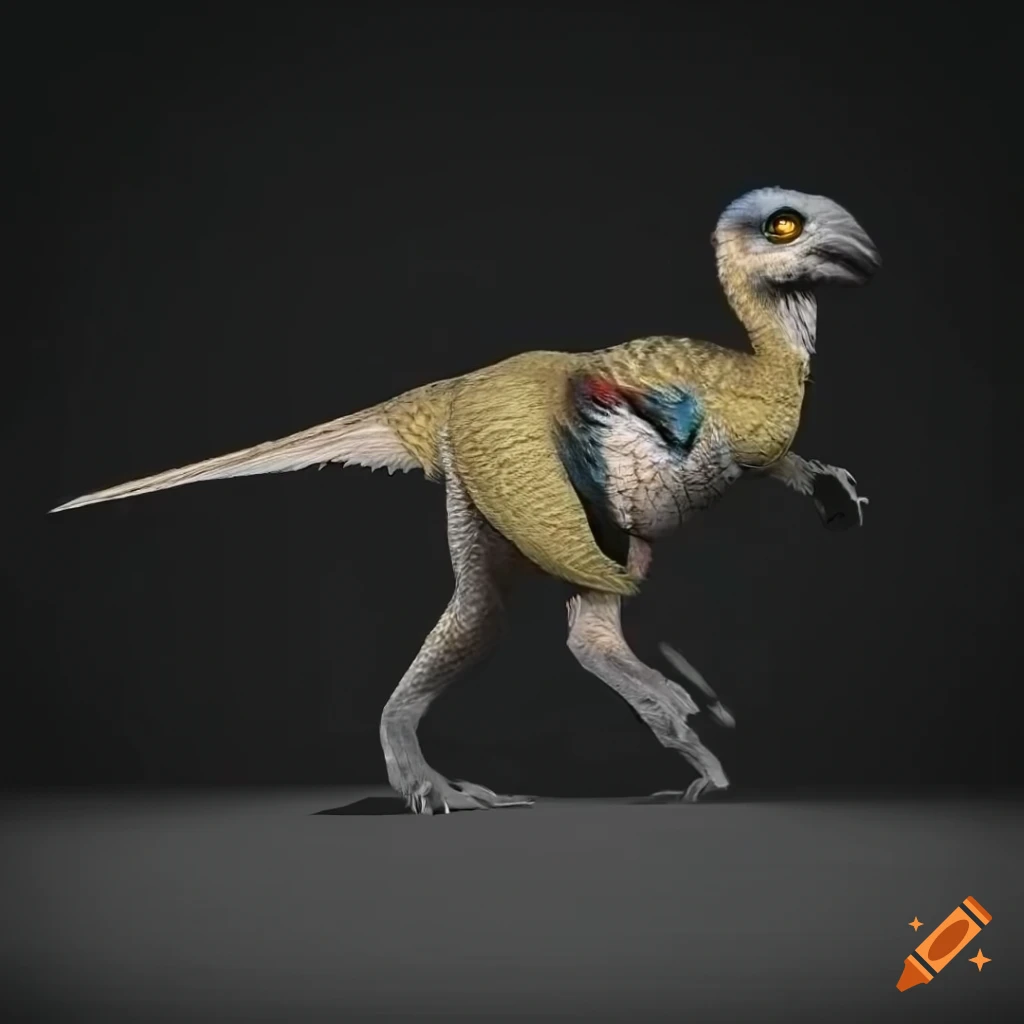 Feathered utahraptor with owl-like colors in full body view on Craiyon