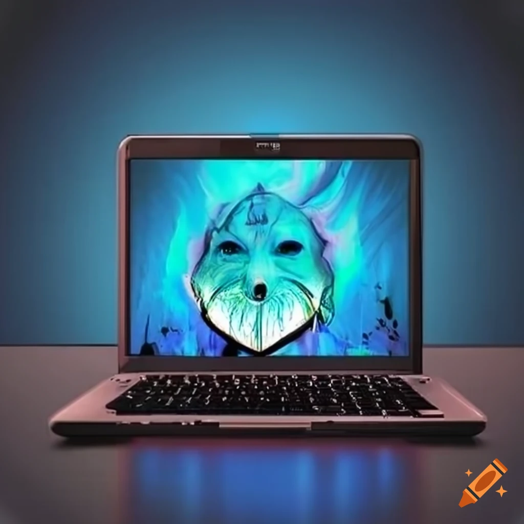 Laptop screen with psychedelic face on Craiyon
