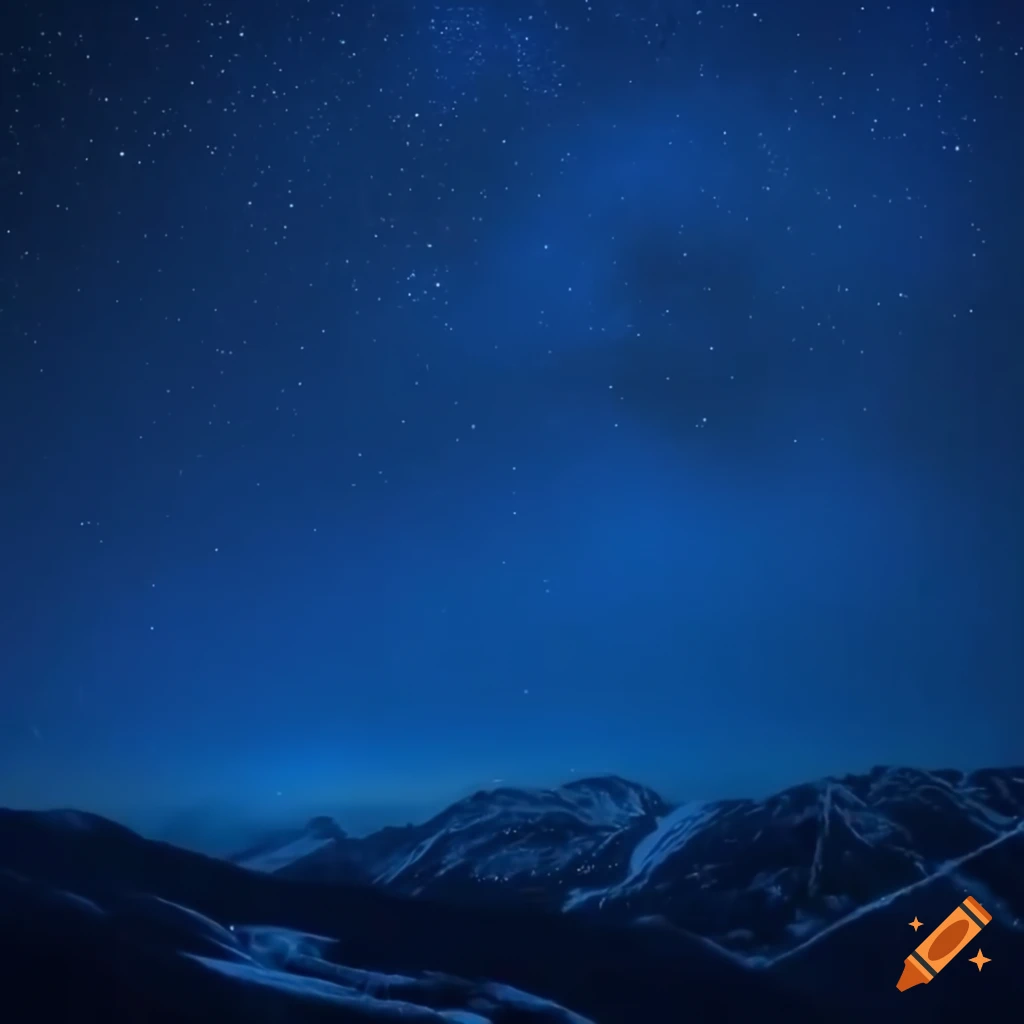 Snowy night sky in the mountains with a blue ambient effect on Craiyon