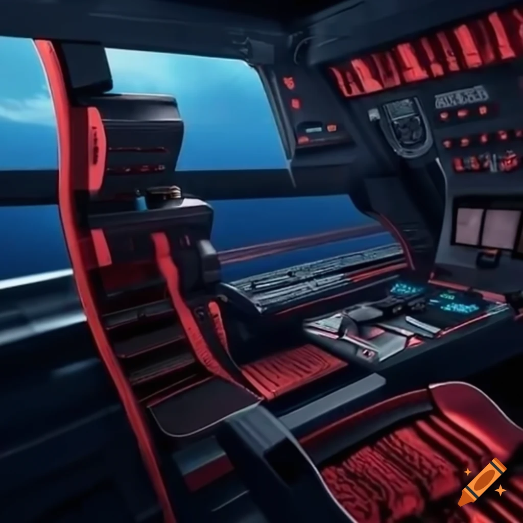 Interior of a futuristic spaceship cockpit with a single seat on Craiyon