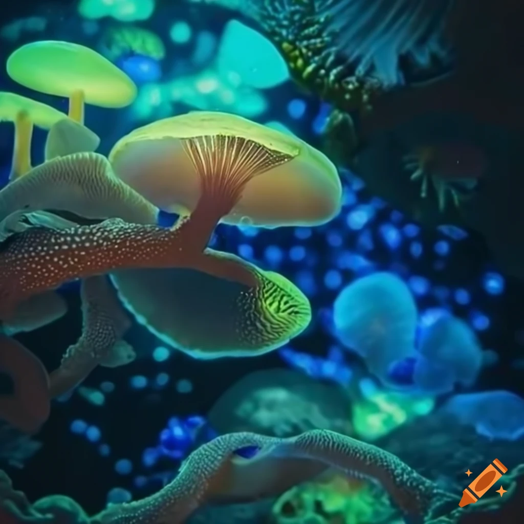 Underwater tapestry of vibrant fish, coral, and mythical creatures on ...