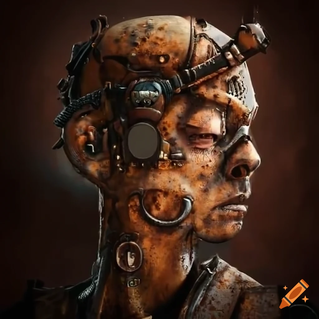 Cyborg man with steam punk style and rusty appearance on Craiyon