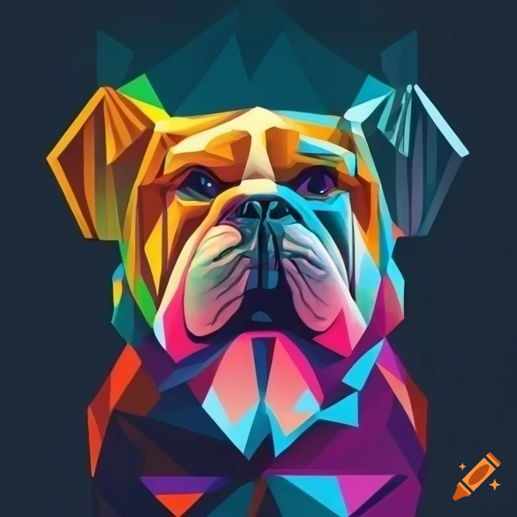 Vibrant bulldog illustration with geometric shapes on Craiyon